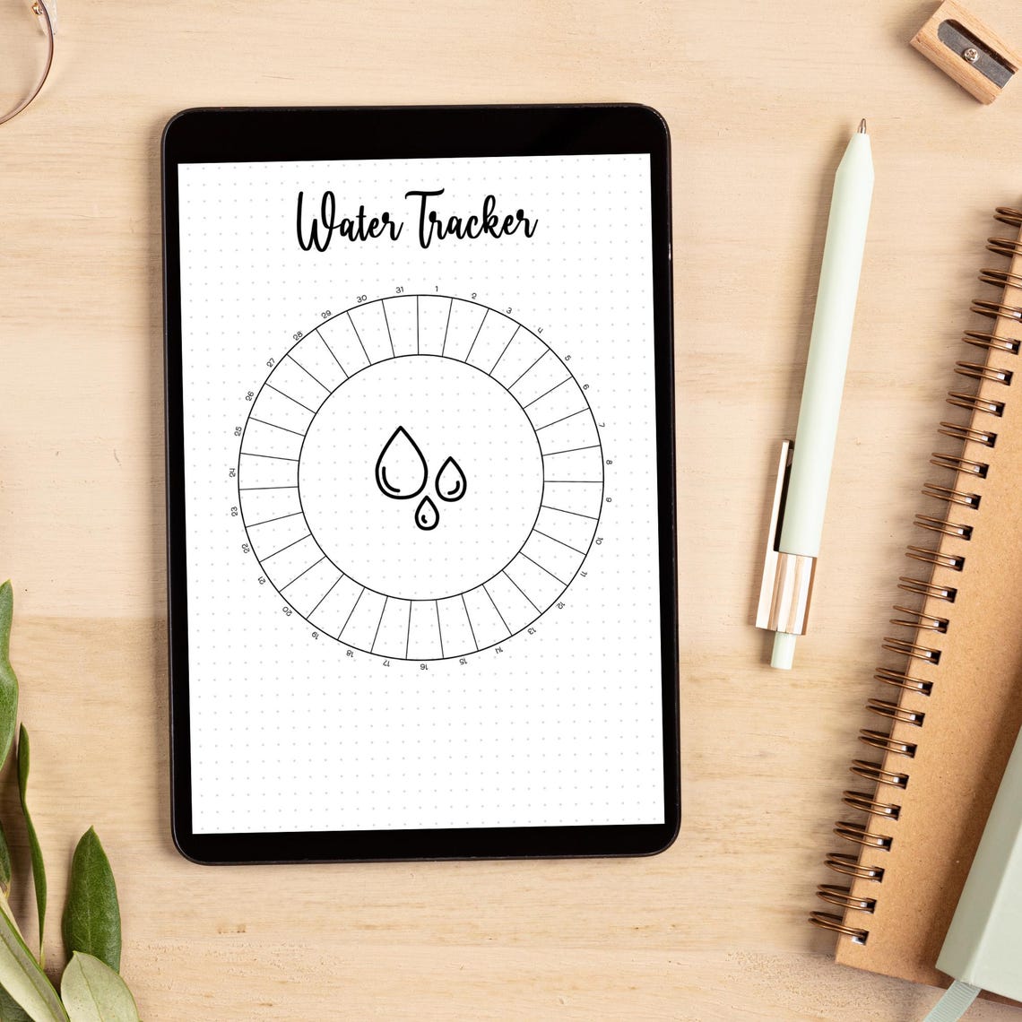 Water Tracker Wheel Bullet Journal A5 Printable Page Monthly Water Log ...