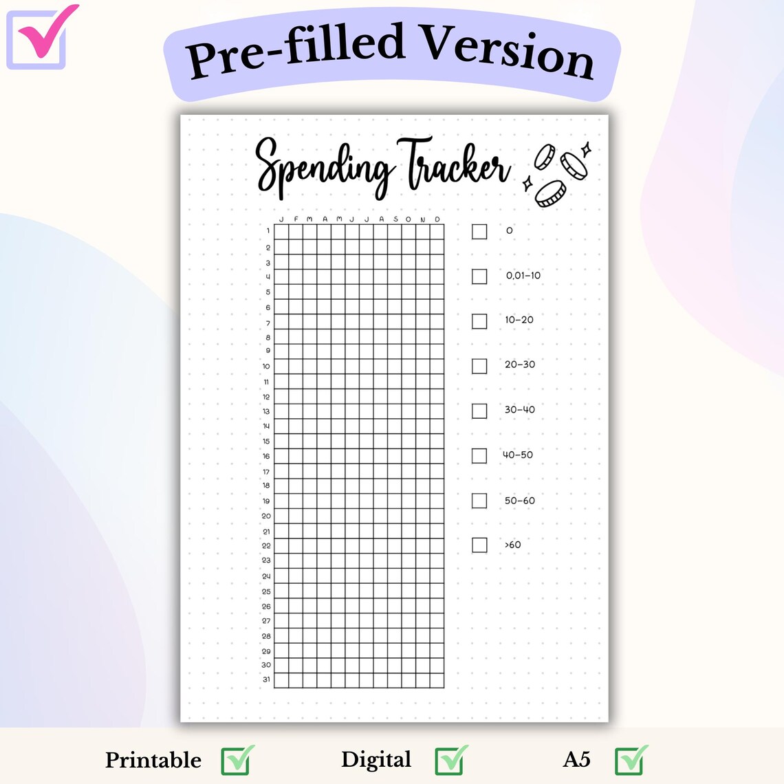 Spending Tracker Bullet Journal Printable PDF Finance Tracker Budget ...