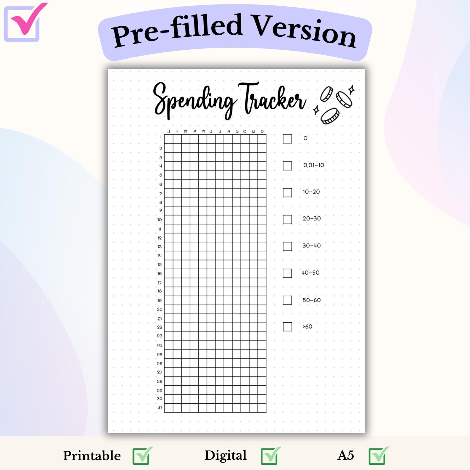 Spending Tracker Bullet Journal Printable PDF Finance Tracker Budget ...