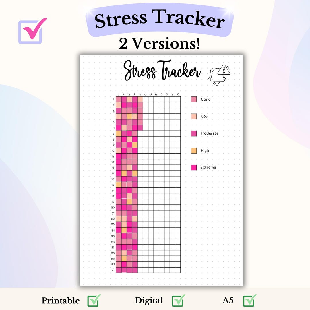 Stress Tracker Bullet Journal Printable PDF Stress Log Mood Tracker ...