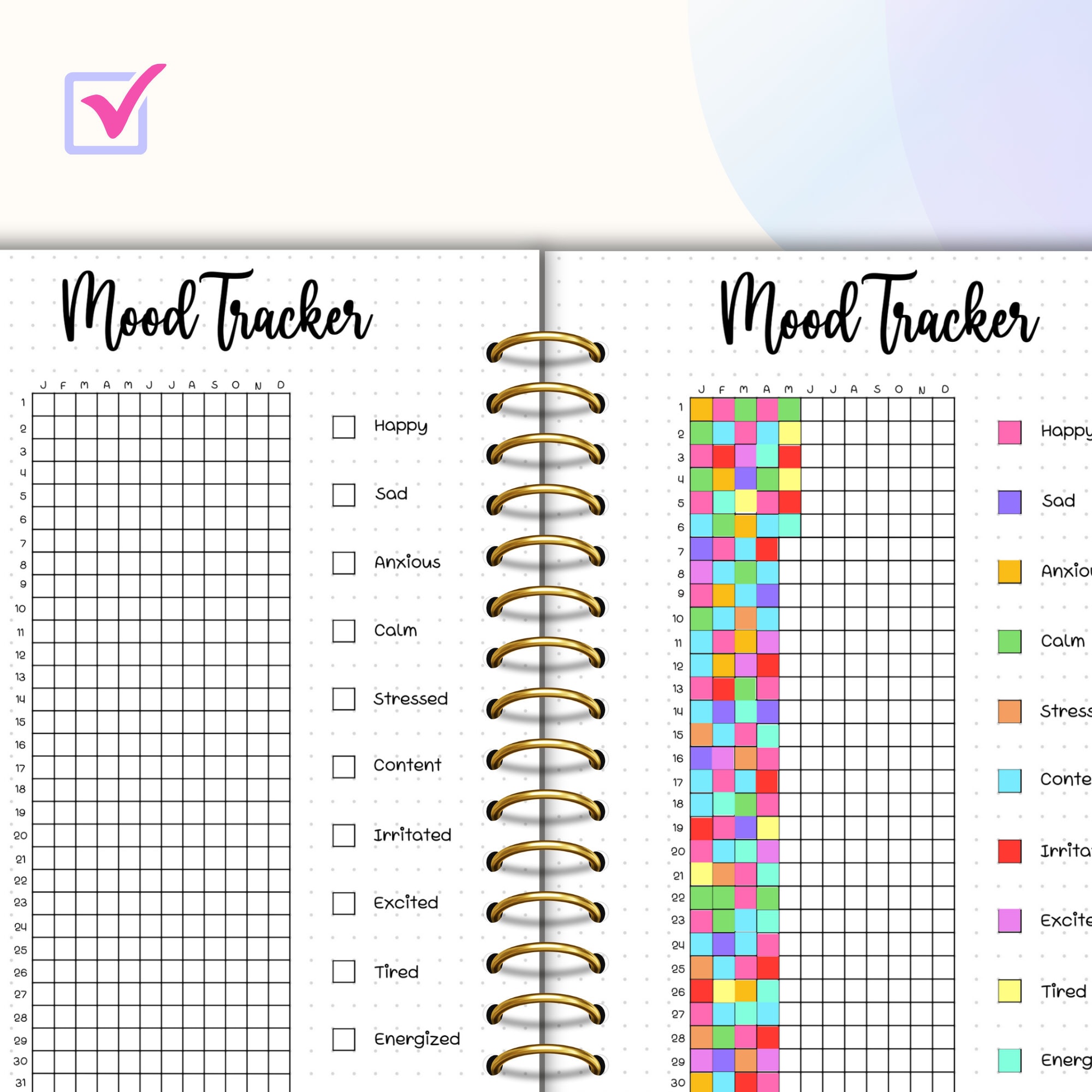 Mood Tracker Bullet Journal A5 Free Template Tracker Yearly Monthly ...