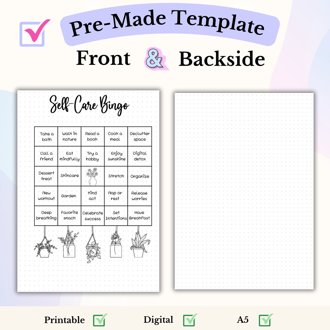 Self Care Bingo Bullet Journal A5 Printable Digital Self Care Tracker ...