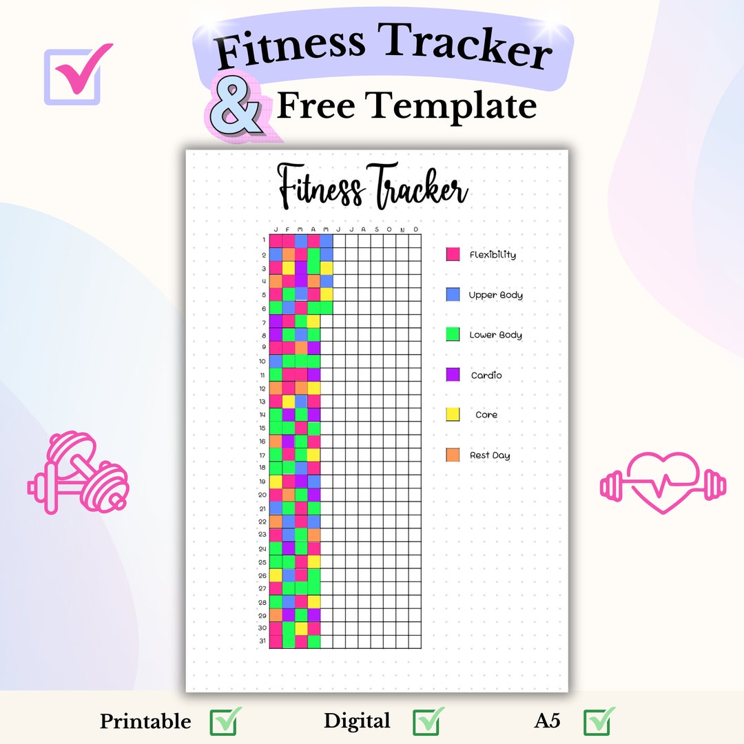 Fitness Tracker Bullet Journal PDF Workout Tracker Health Tracker Yeary ...