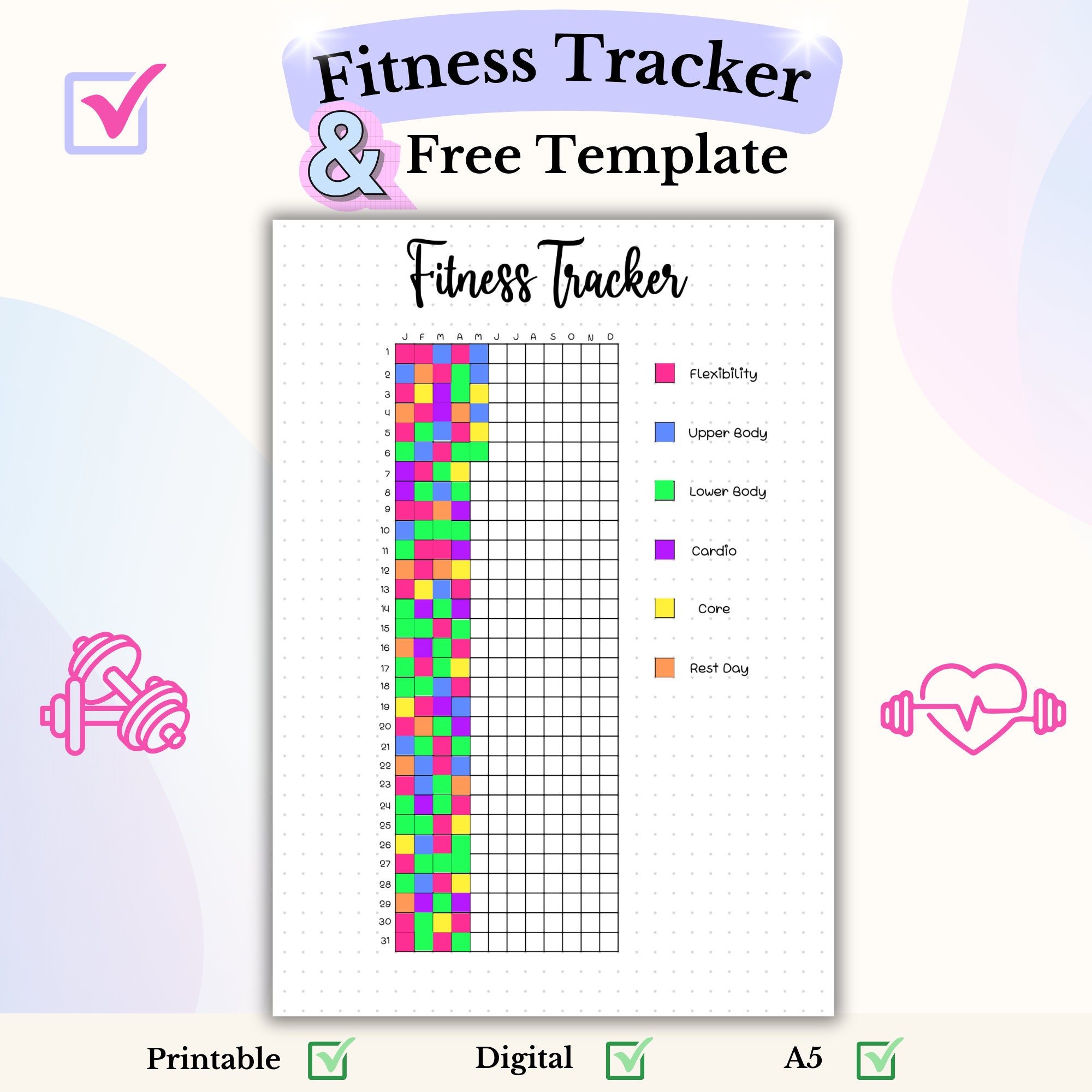 Fitness Tracker Bullet Journal PDF Workout Tracker Health Tracker Yeary ...