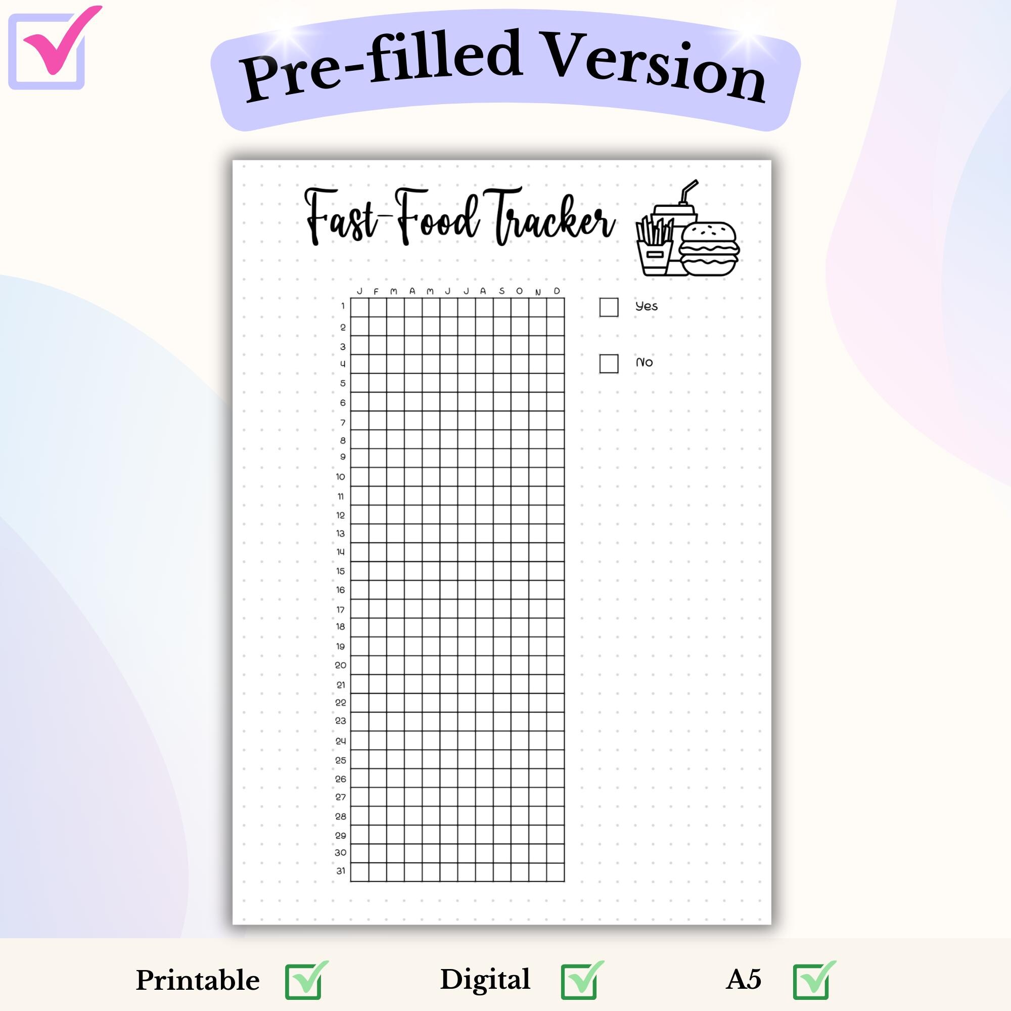 Fast Food Tracker Bullet Journal Printable Fast Food Log Health Tracker ...