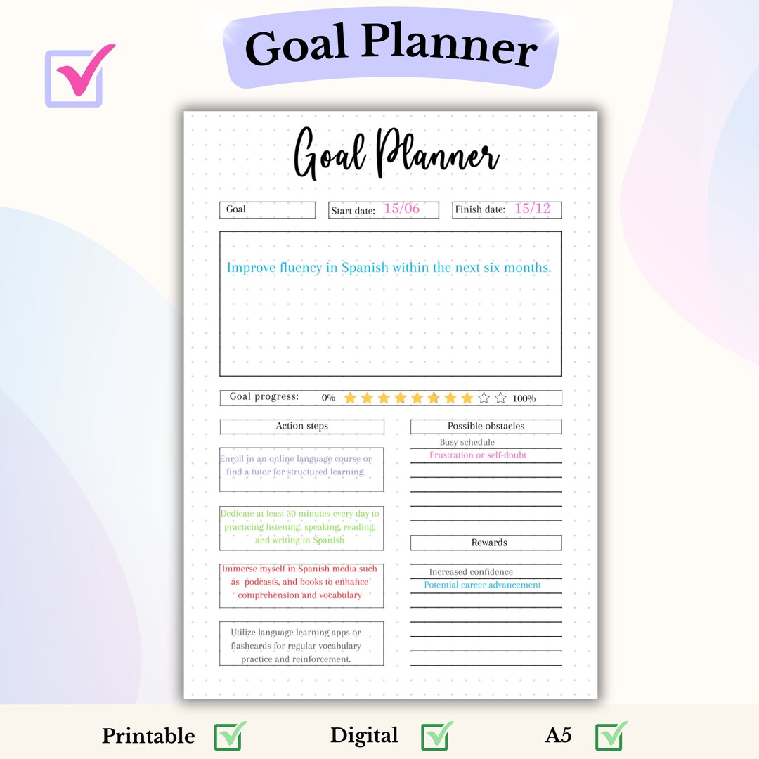Goal Planner Journal Insert A5 Printable PDF File Digital Goal Planner ...