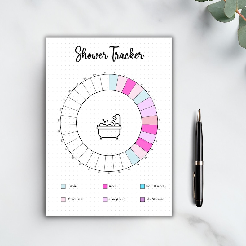 Shower Tracker Habit Wheel A5 Bullet Journal Page Digital Monthly ...