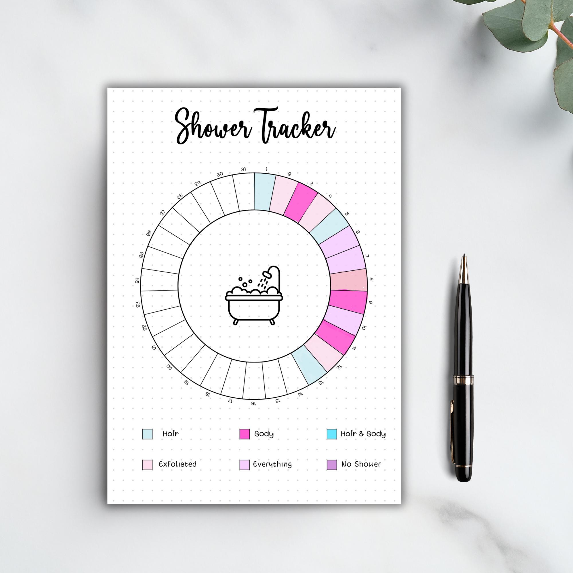 Shower Tracker Habit Wheel A5 Bullet Journal Page Digital Monthly ...