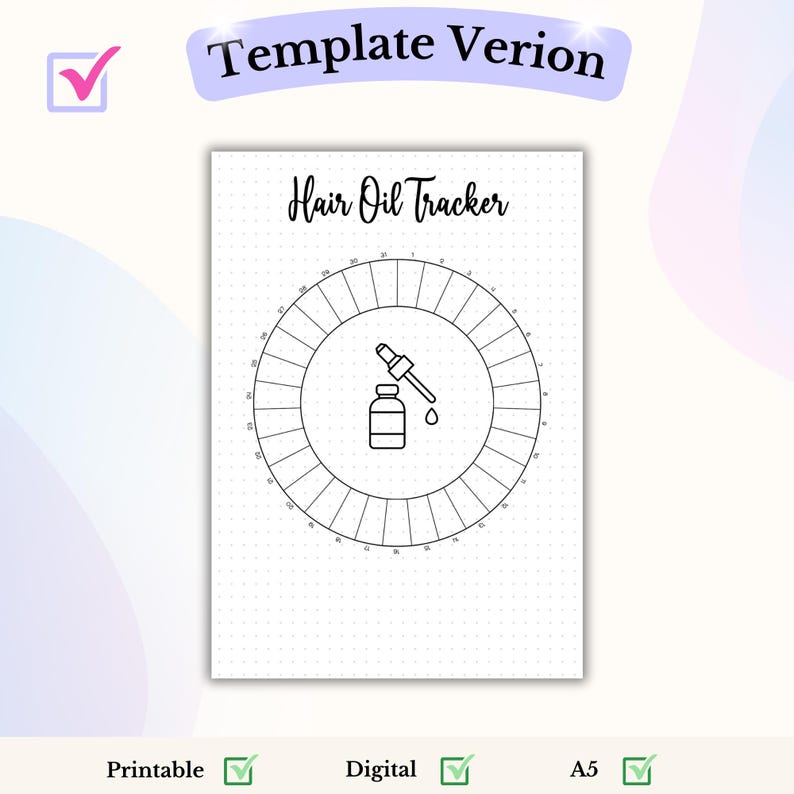 Hair Oil Tracker Bullet Journal Habit Wheel Skincare Page Digital ...