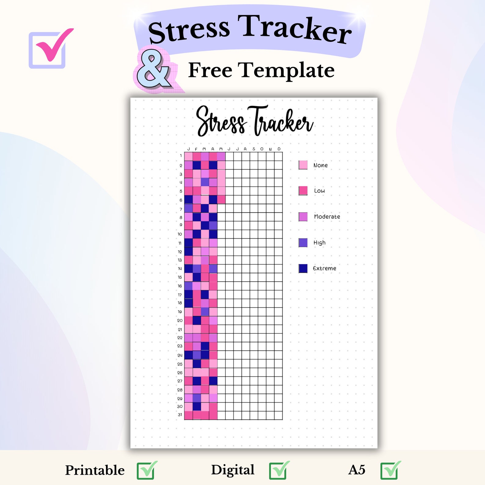 Stress Tracker Bullet Journal A5 PDF Printable Tracker Digital Journal ...