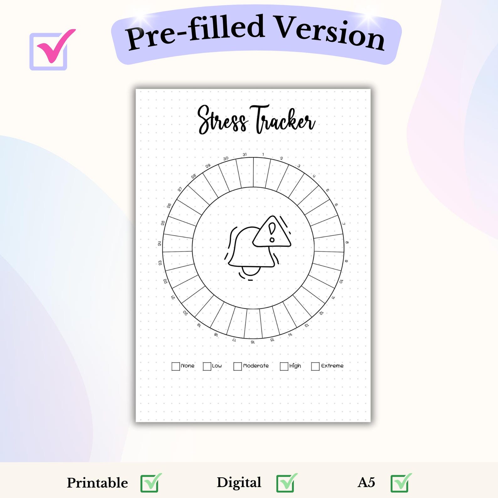 Stress Tracker Bullet Journal Printable Wheel Tracker Digital Journal ...