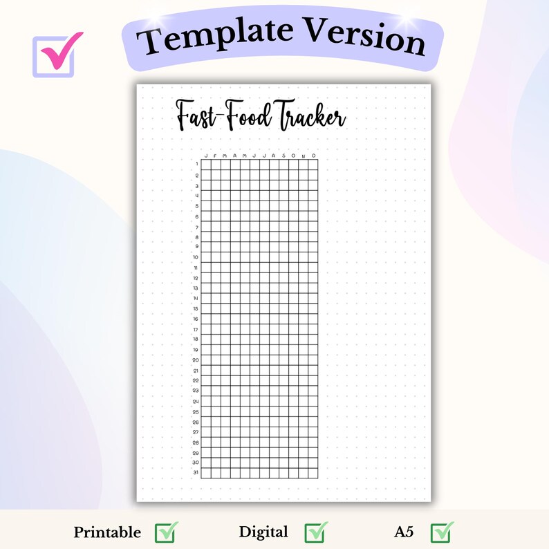 Fast Food Tracker Bullet Journal Printable Fast Food Log Health Tracker ...