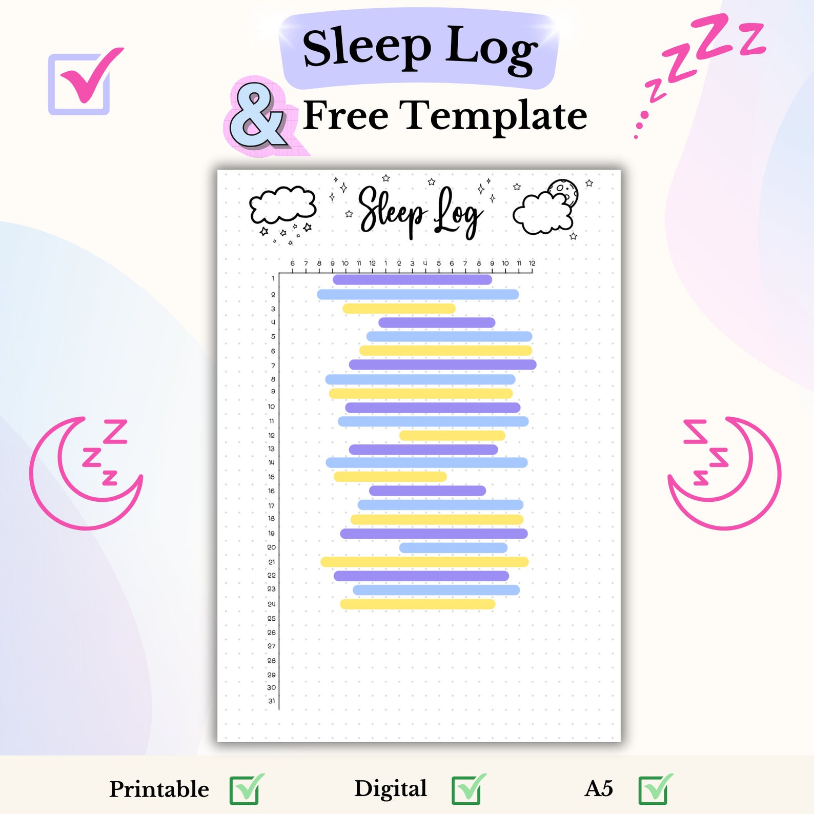 Sleep Log Bullet Journal PDF Printable Sleep Tracker Sleep Log Template ...