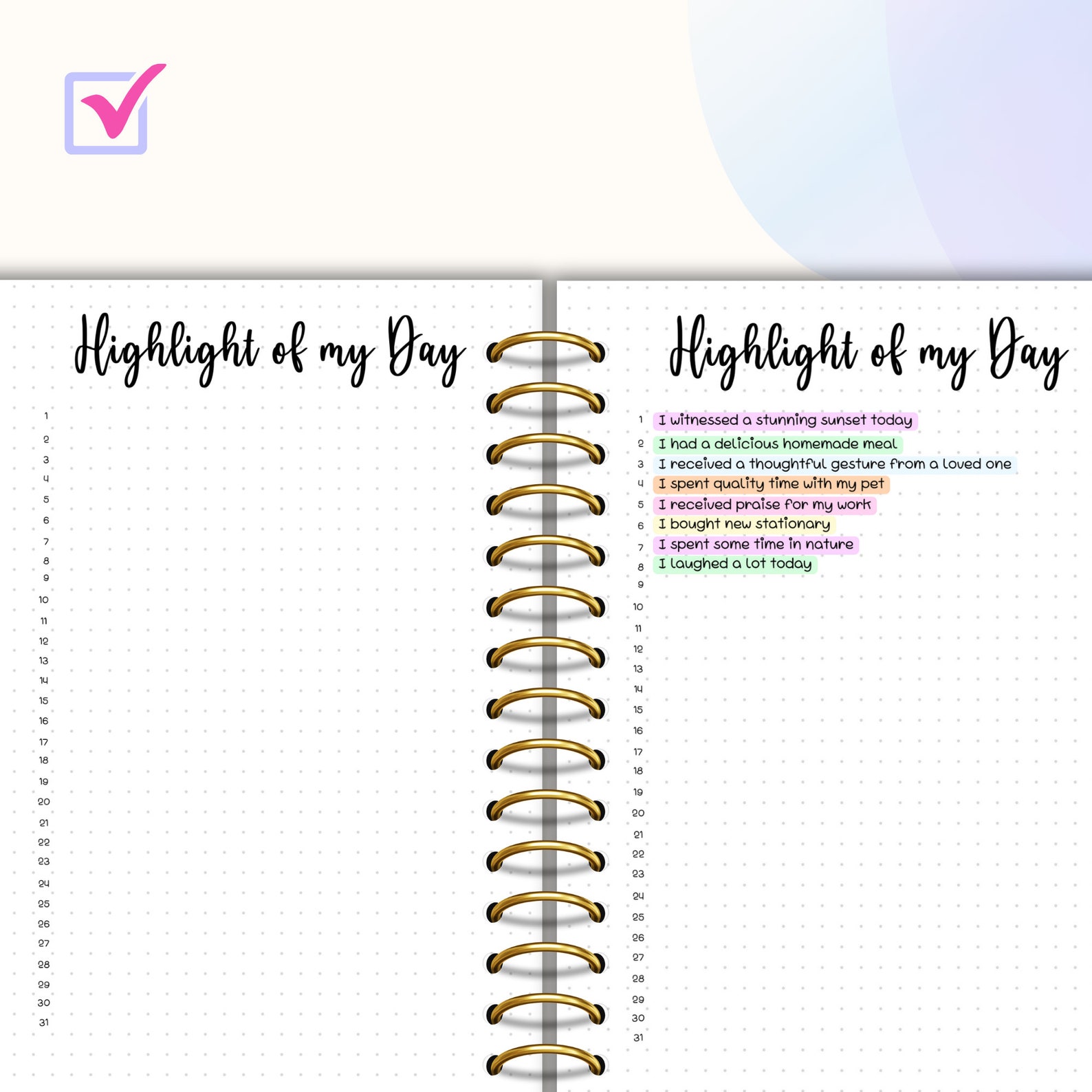 Highlight of My Day Bullet Journal Page Highlight of the Day Planner ...