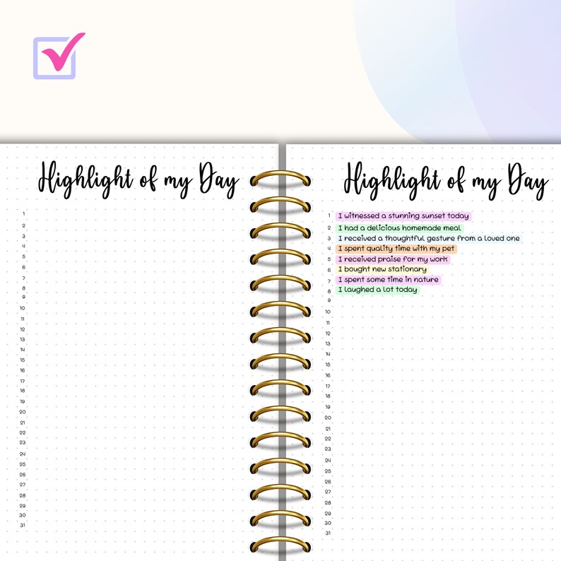 Highlight of My Day Bullet Journal Page Highlight of the Day Planner ...