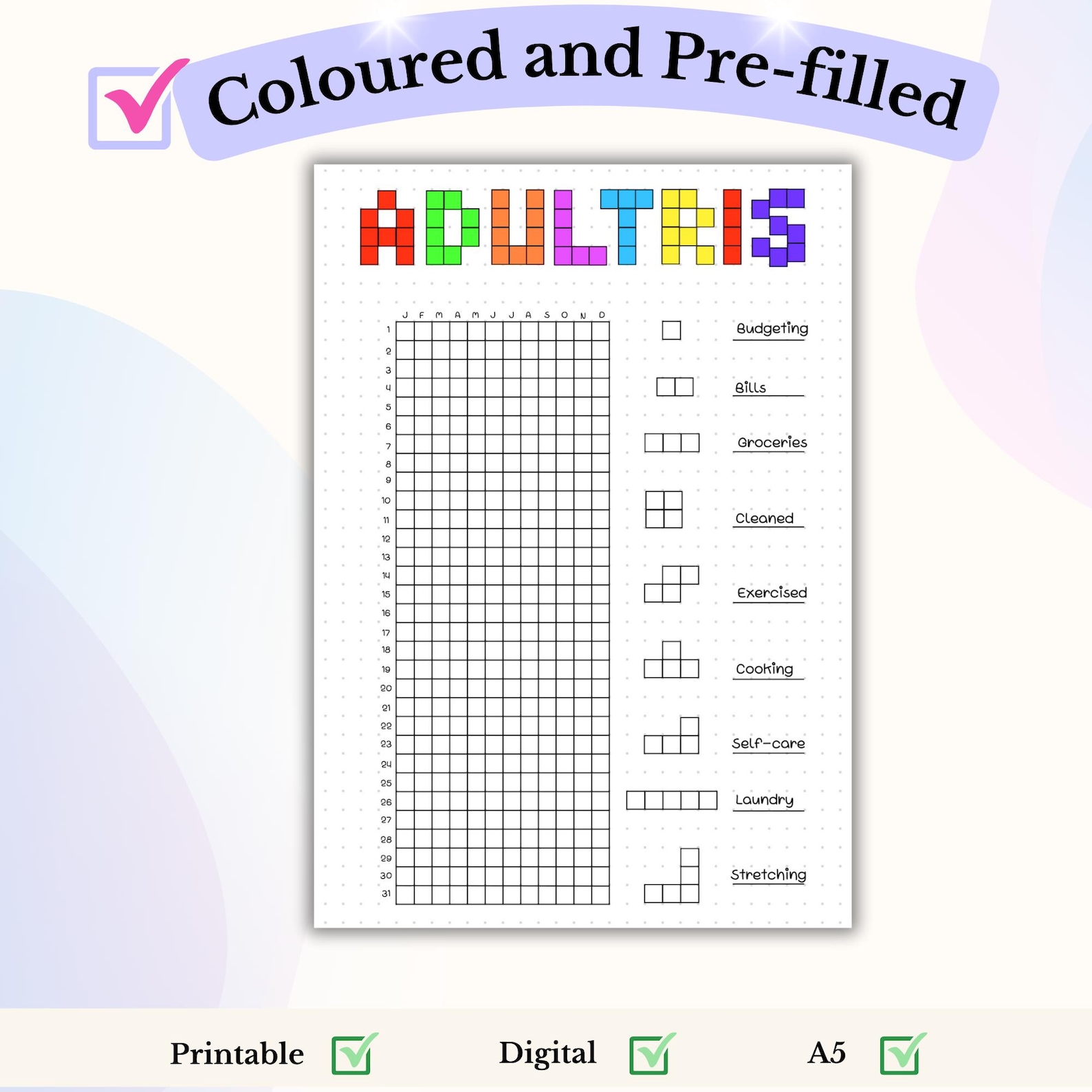 Adulting Tracker Bullet Journal Page Adultris Adult Task Habit Tracker ...