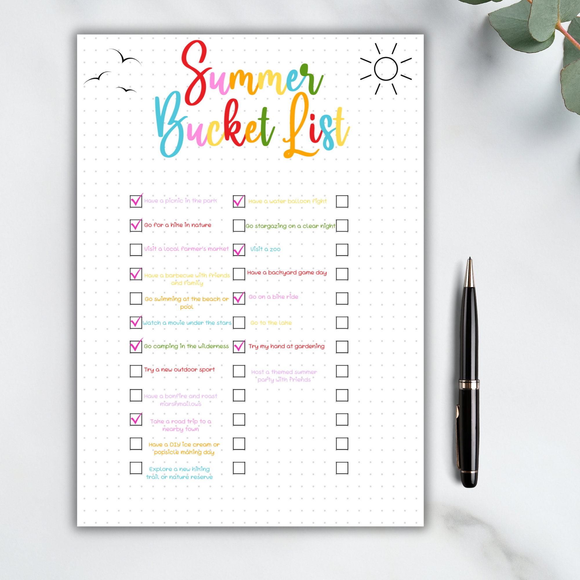 Summer Bucket List Bullet Journal Page A5 PDF Printable Bucket List ...