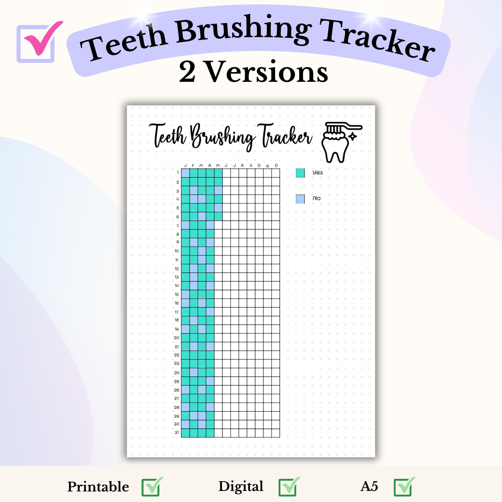 Teeth Brushing Tracker Bullet Journal Teeth Brushing Log Dental Health ...