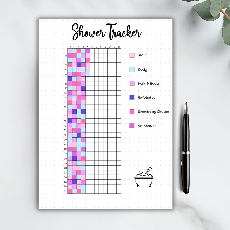 Shower Tracker A5 Bullet Journal Page Digital Monthly Tracker Insert ...