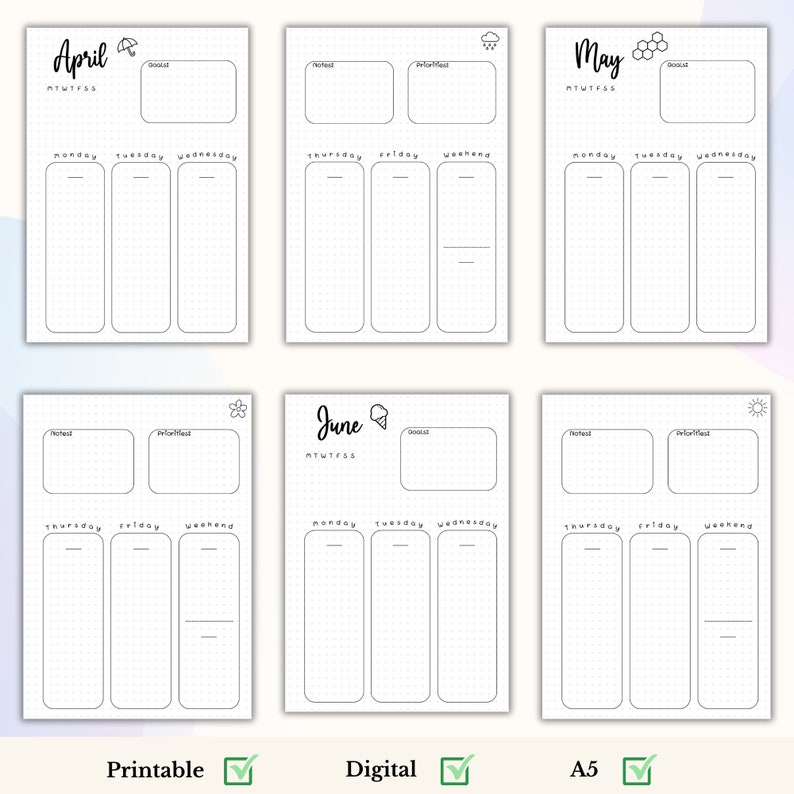 Weekly Spread Bullet Journal Template Undated Weekly Spread Printable ...