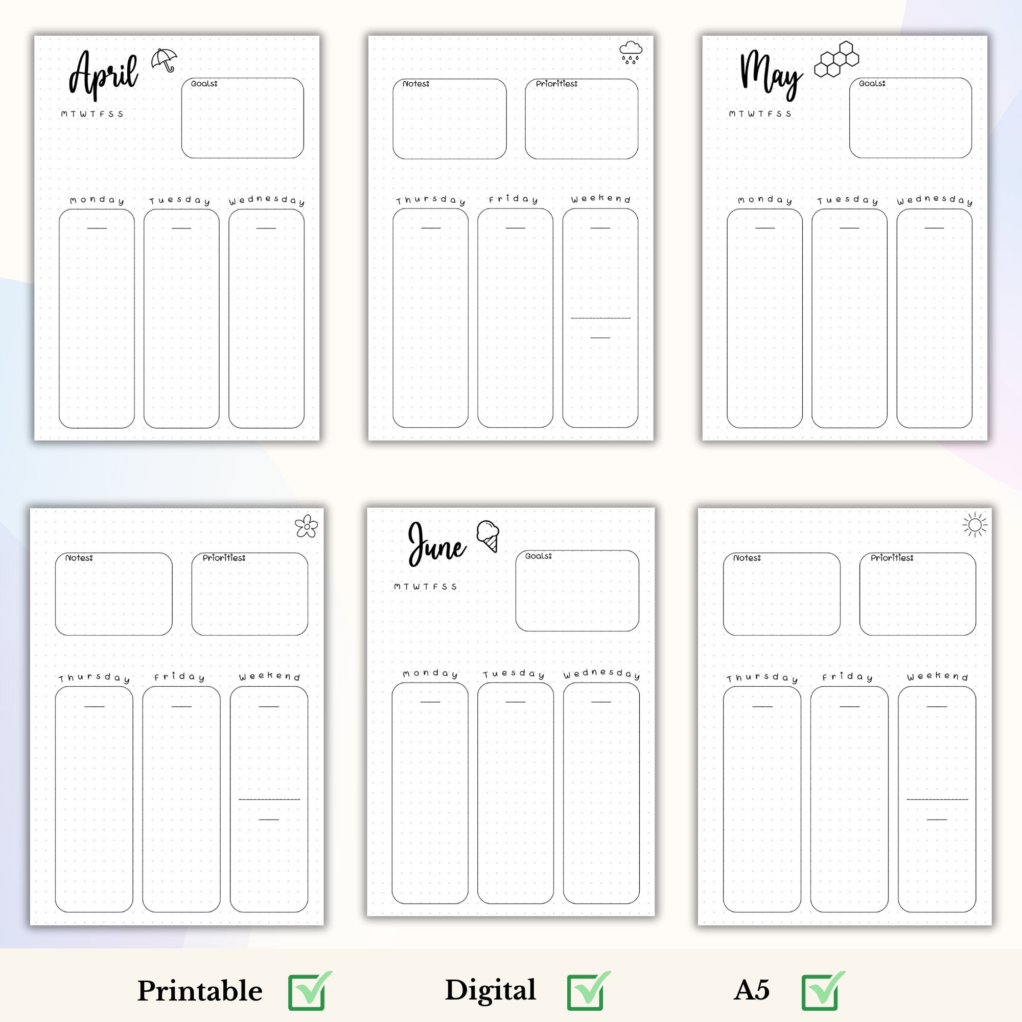 Weekly Spread Bullet Journal Template Undated Weekly Spread Printable ...