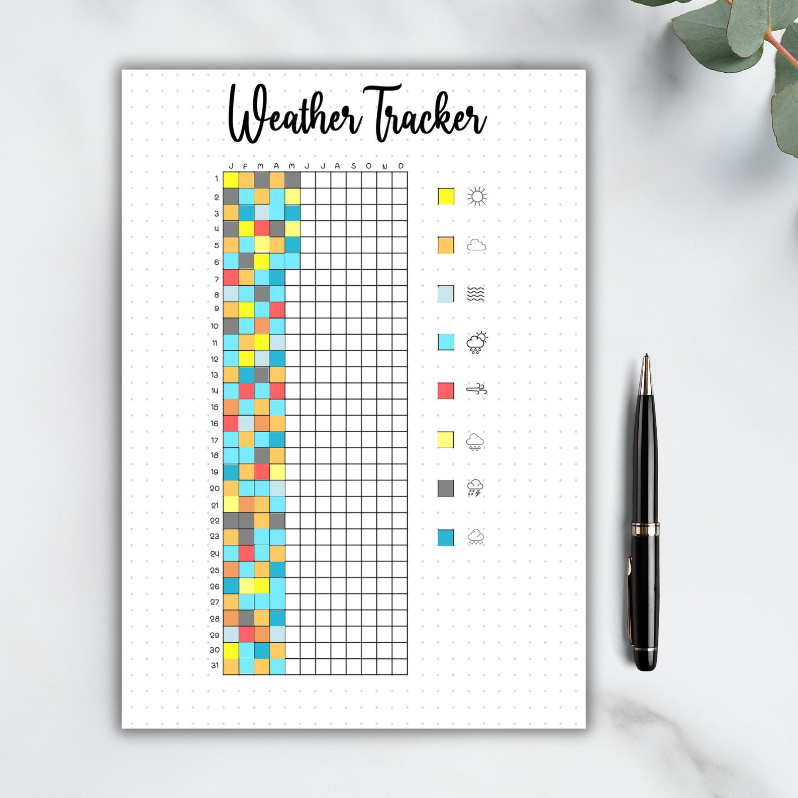 Weather Tracker A5 Bullet Journal Page Digital Yearly Tracker Planner ...