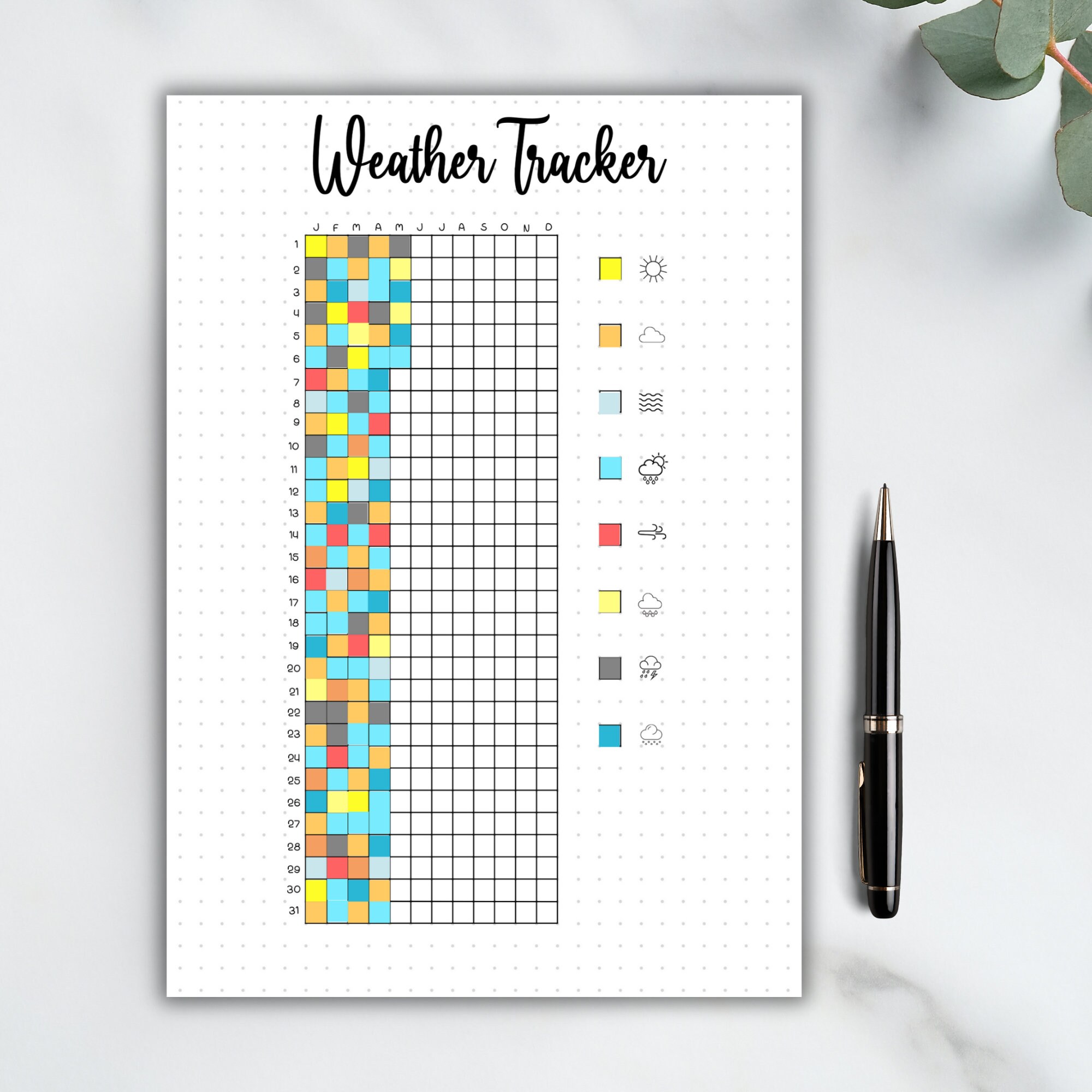 Weather Tracker A5 Bullet Journal Page Digital Yearly Tracker Planner ...
