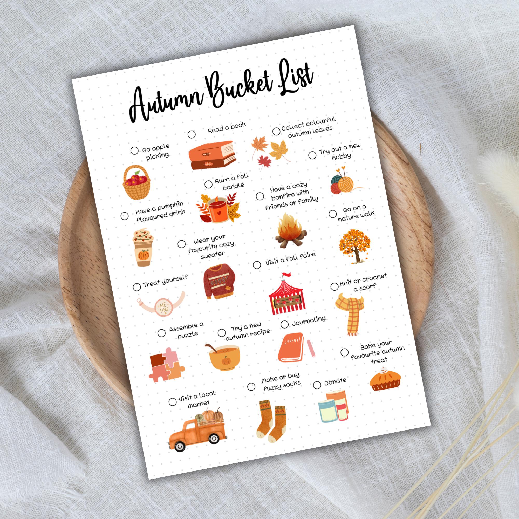 Autumn Bucket List Coloured and Uncoloured Version Fall Bucket List ...