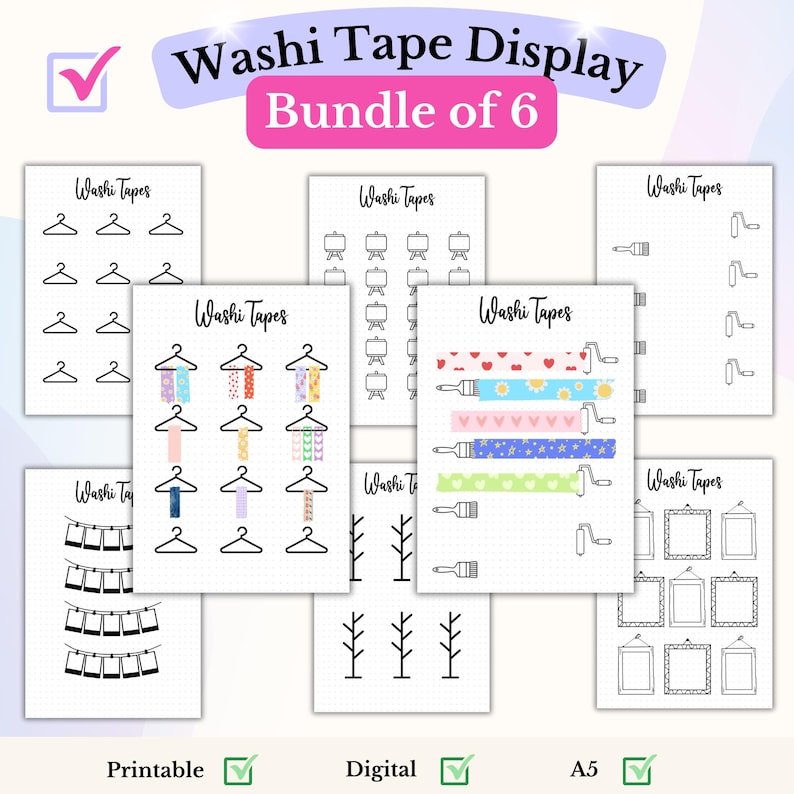 Washi Tape Bundle Bullet Journal Display Printable Washi Tape Swatches ...
