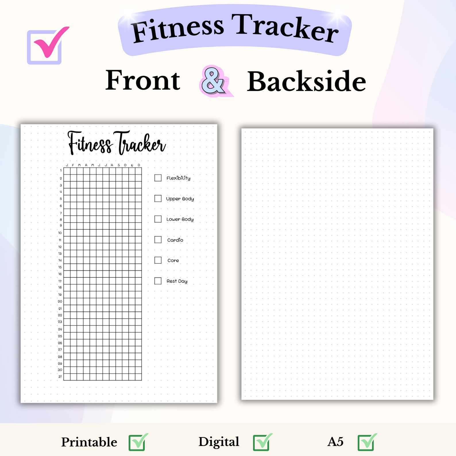 Fitness Tracker Bullet Journal PDF Workout Tracker Health Tracker Yeary ...
