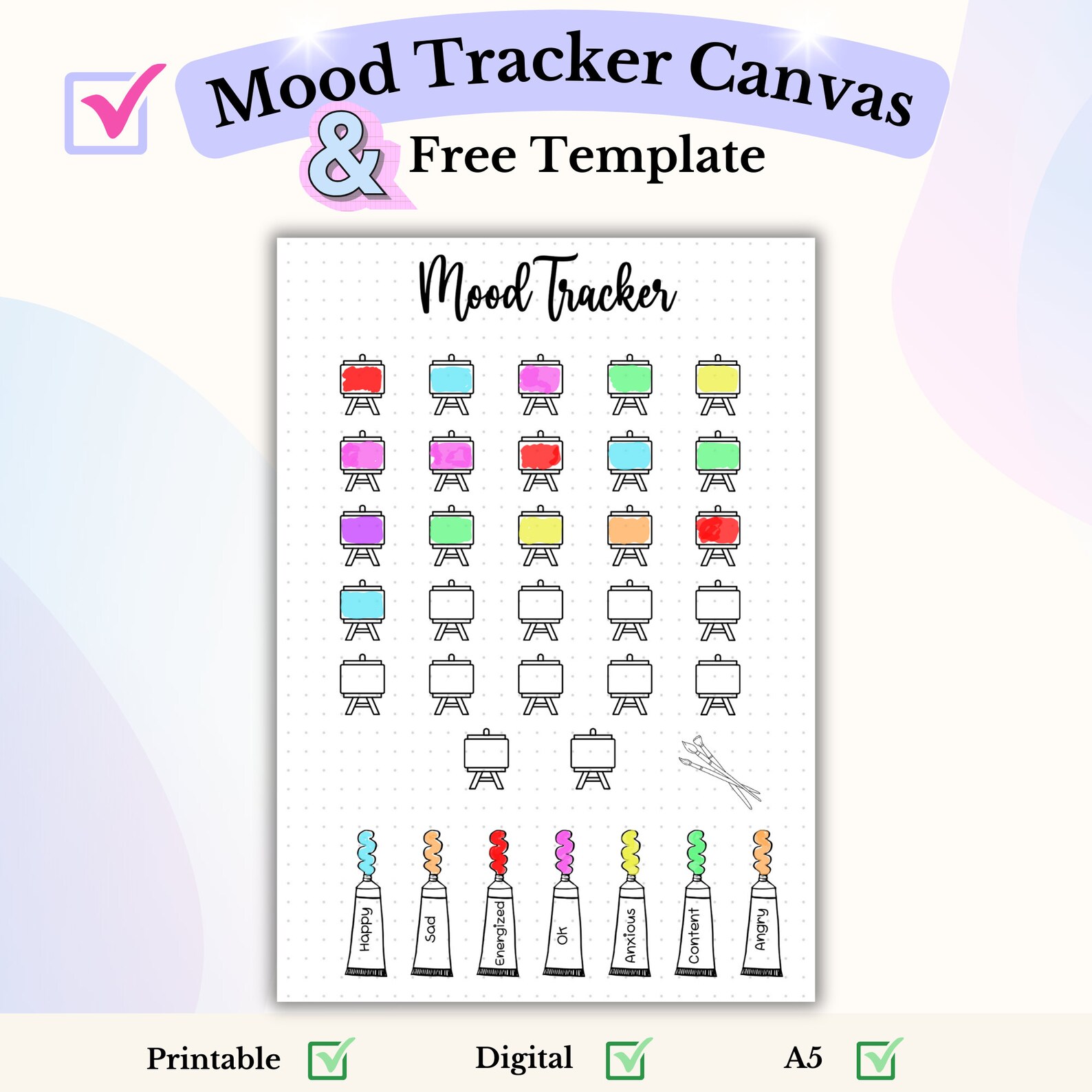 Mood Tracker Canvas Painting Bullet Journal PDF Mood Tracker Art ...