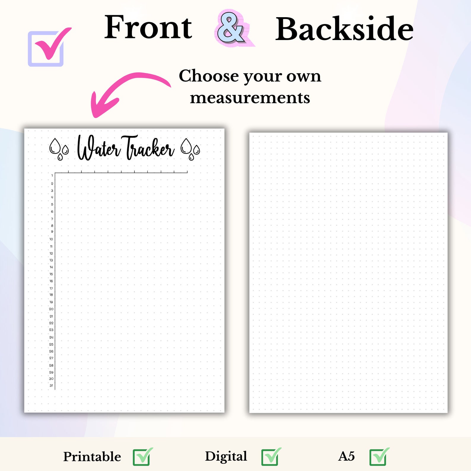 Water Tracker Bullet Journal A5 Printable Page Monthly Water Log Daily ...