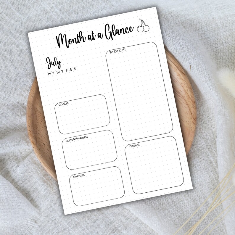 12 Month at a Glance Bullet Journal Pages Monthly Planner Journal ...