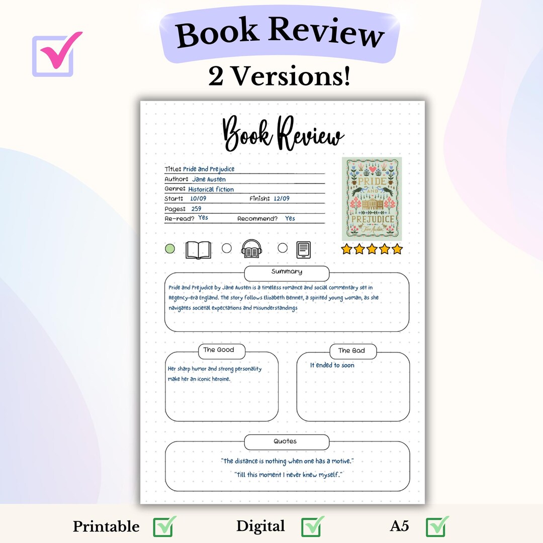 Book Review Bullet Journal Printable Book Tracker Printable Reading Log ...