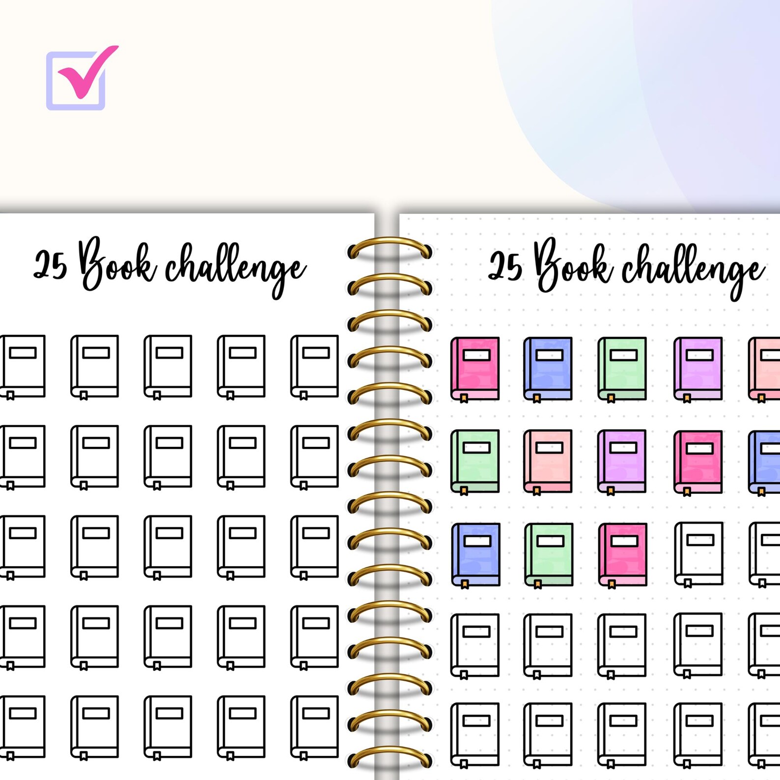 25 Book Challenge Bullet Journal Printable Reading Log Reading Tracker ...