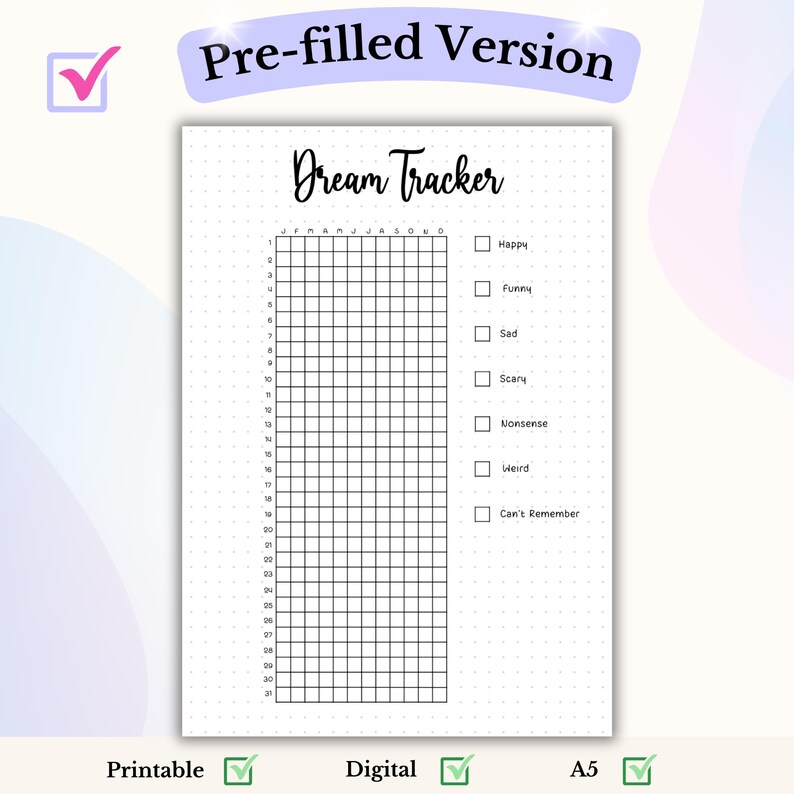Dream Tracker Bullet Journal Yearly Dream Log Sleep Tracker Dream ...