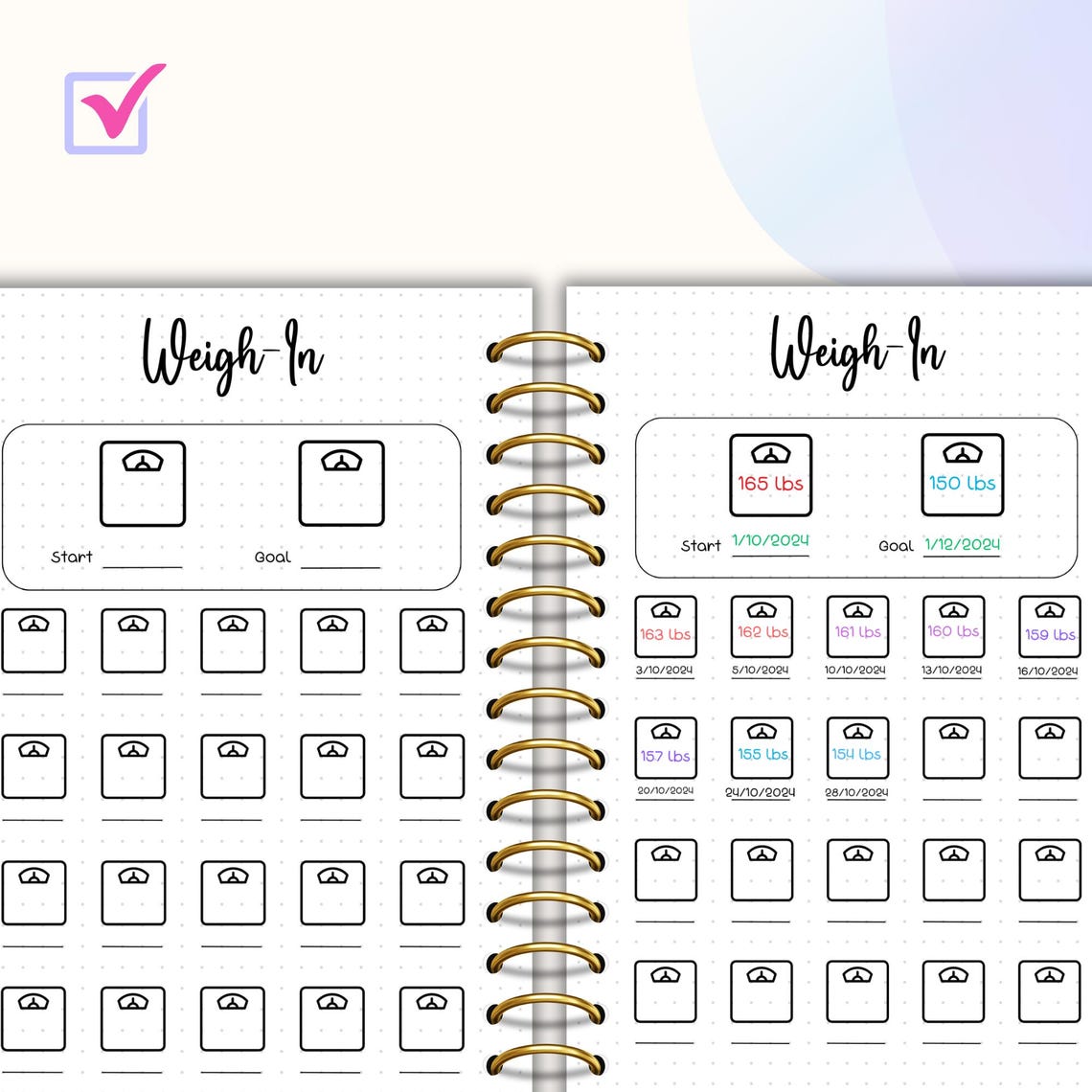 Weigh-in Tracker Bullet Journal Weight Tracker Fitness Tracker Workout ...