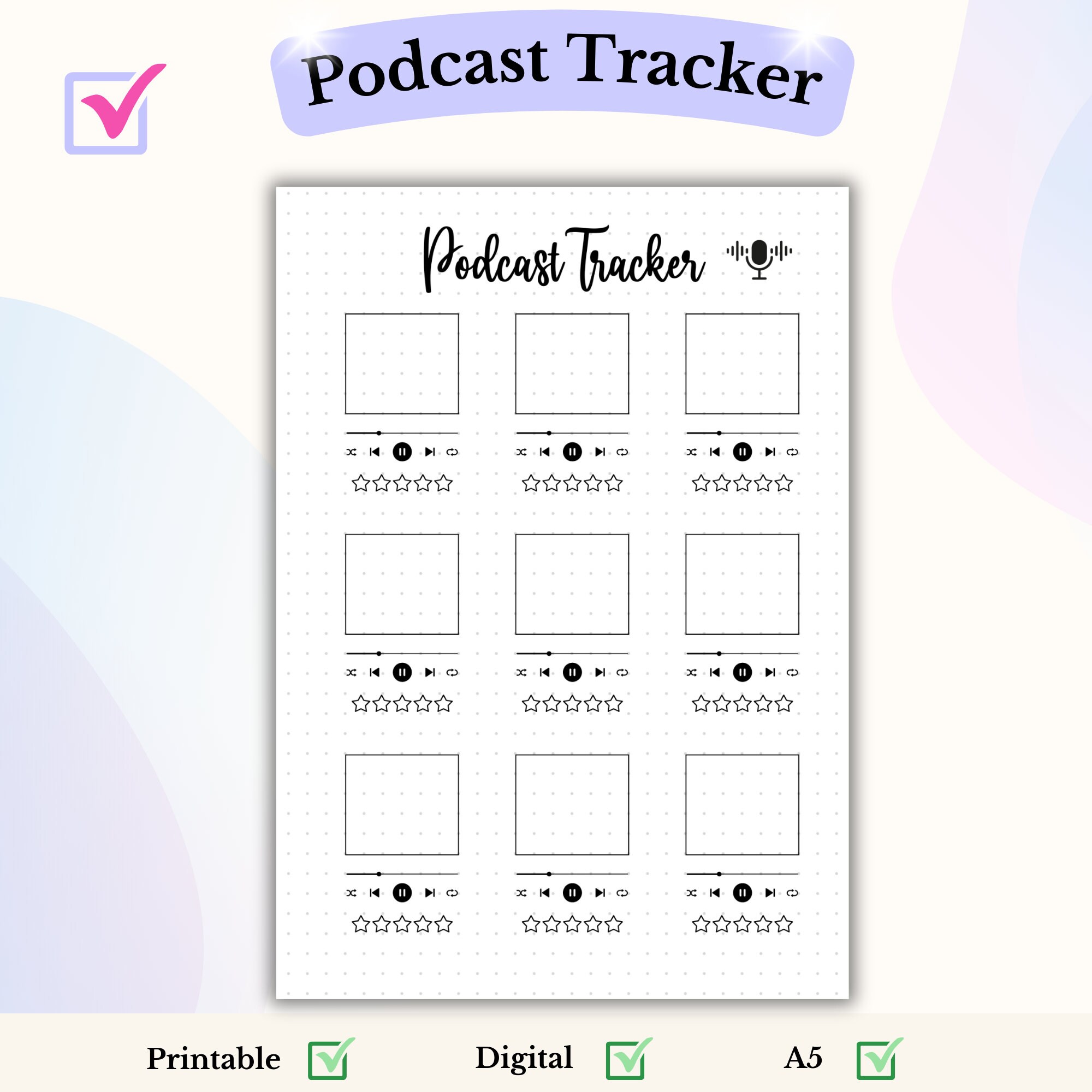 Podcast Tracker Bullet Journal Page Podcast Log Entertainment Tracker ...