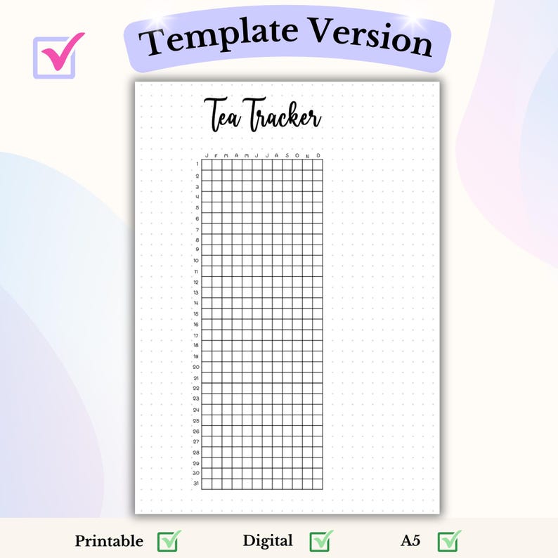 Tea Tracker Bullet Journal Printable Page Yearly Tea Log Daily Caffeine ...