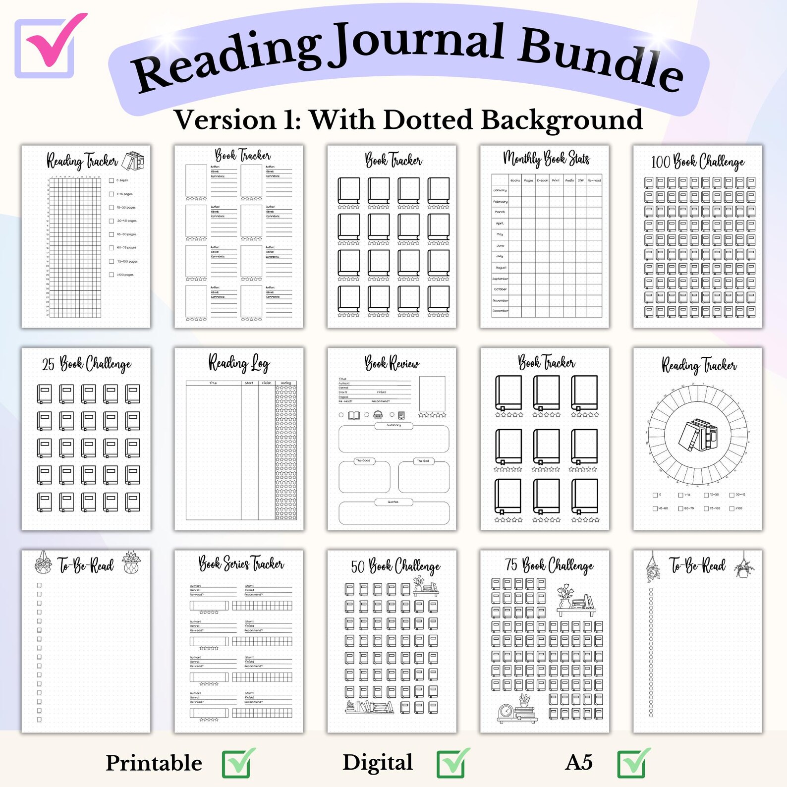 Reading Bullet Journal Bundle Book Tracker Bundle Printable Book Bujo ...