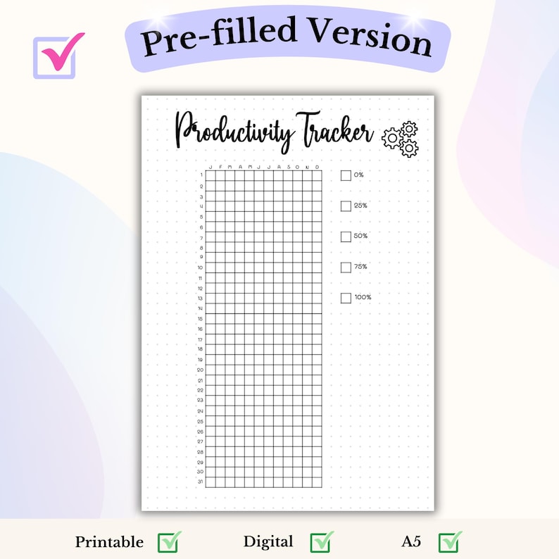 Productivity Tracker Bullet Journal Printable Productivity Journal Mood ...