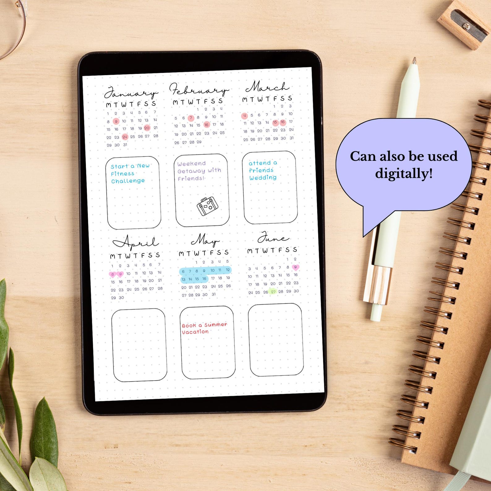 Year at a Glance Bullet Journal A5 Printable Undated Yearly Tracker ...
