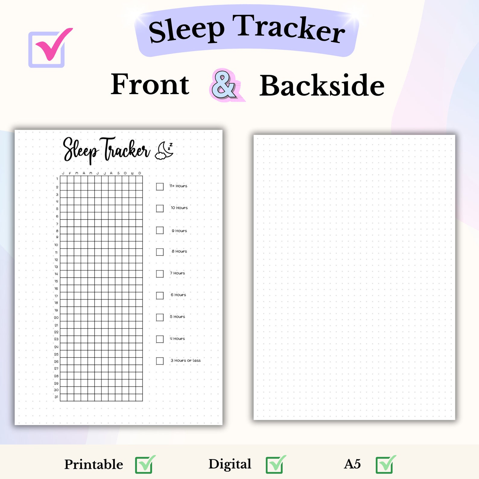 Sleep Tracker A5 PDF Habit Tracker Bullet Journal Sleep Tracker ...