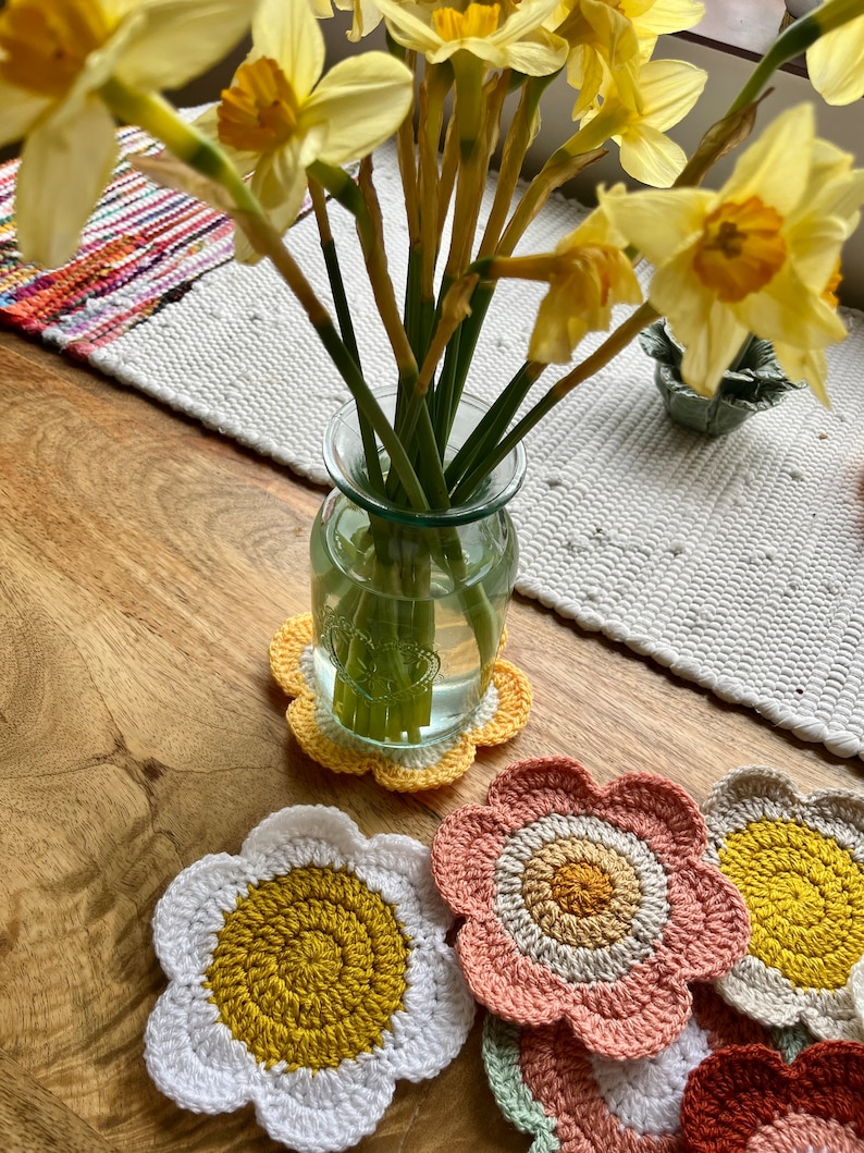 Crochet Coaster, Coasters, Coaster Set, Crochet Flower, Flower Coasters ...