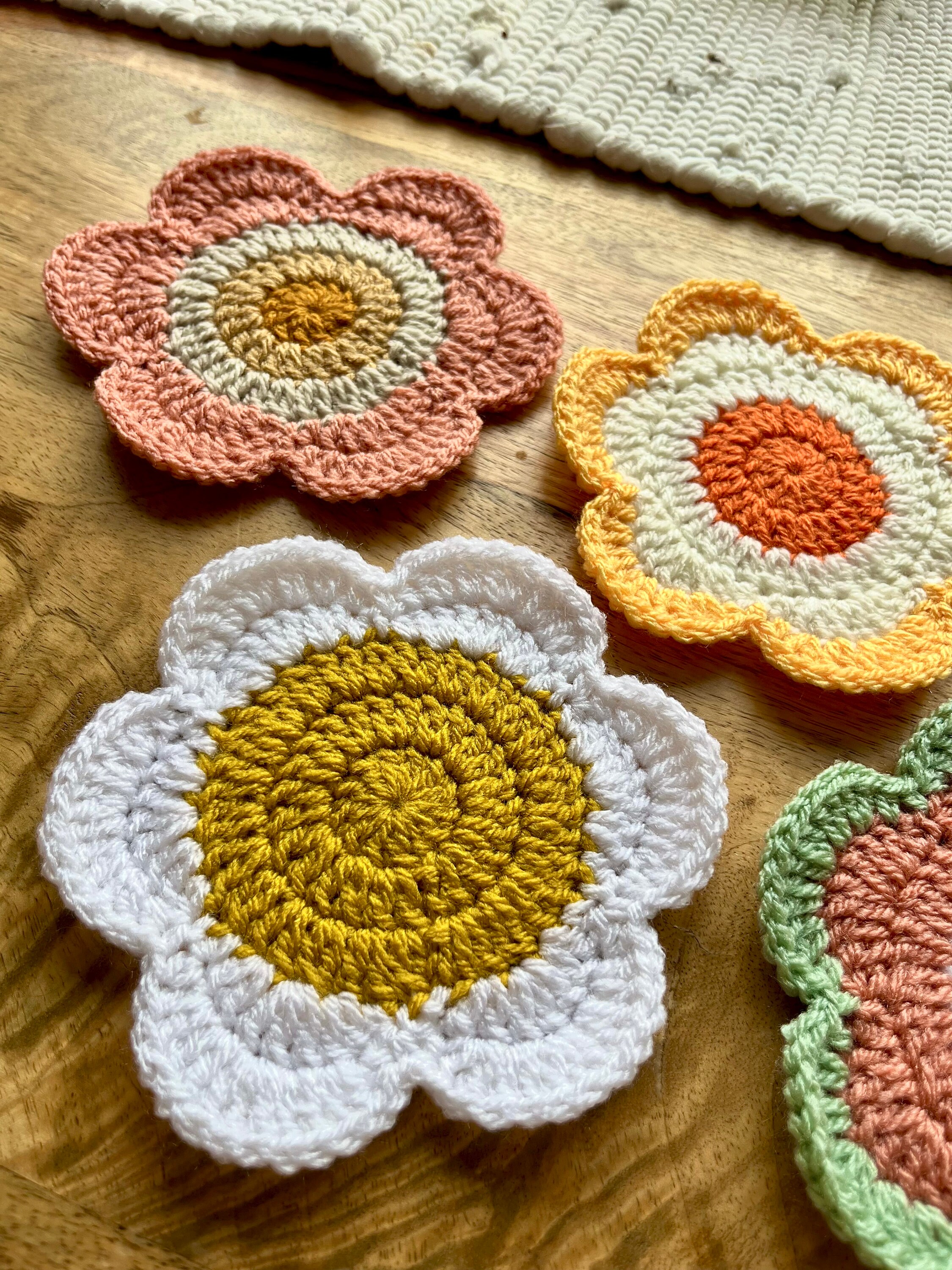 Crochet Flower Coasters, Handmade Floral Coasters, Boho Home Decor ...