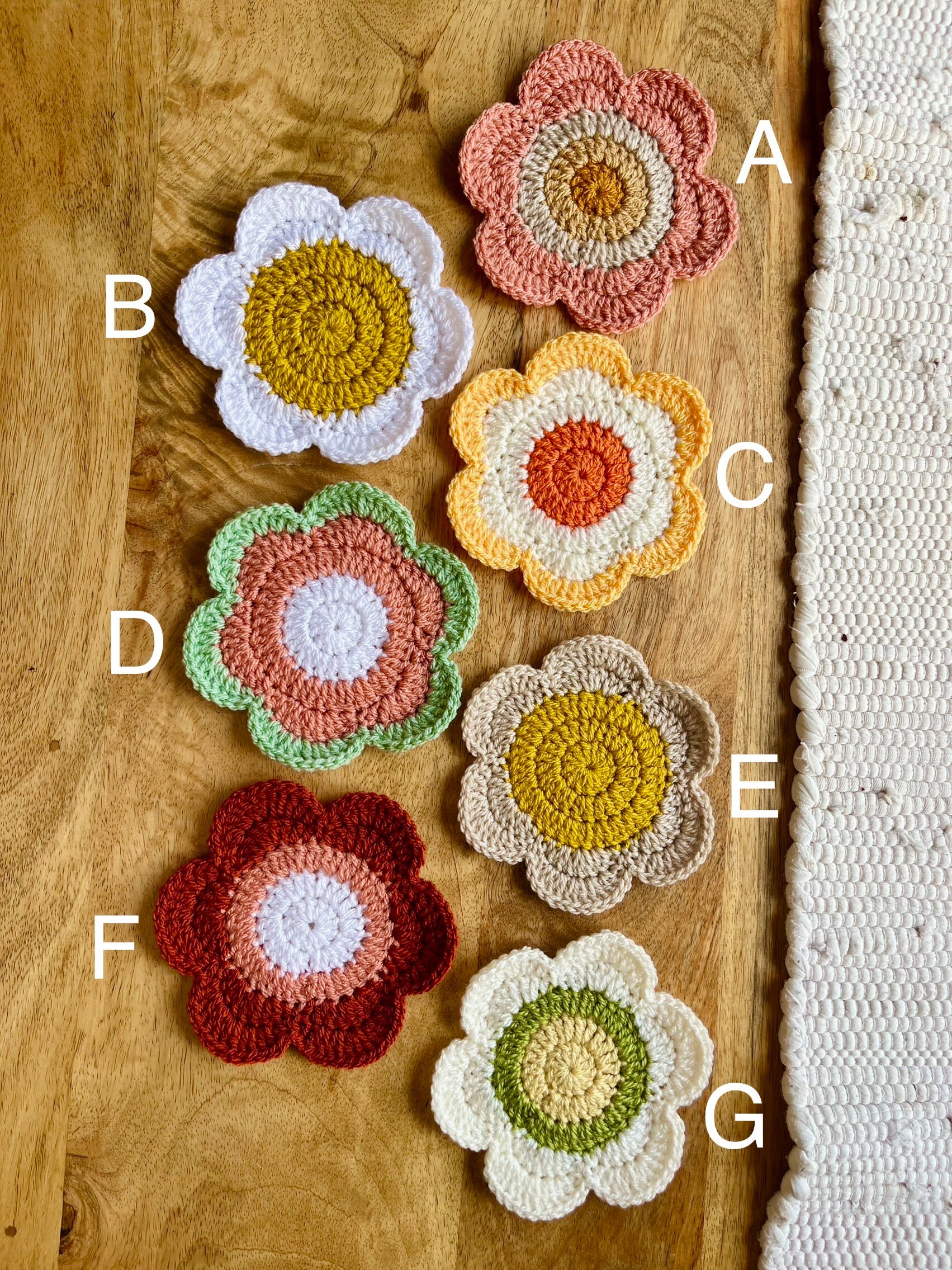 Crochet Flower Coasters, Handmade Floral Coasters, Boho Home Decor ...