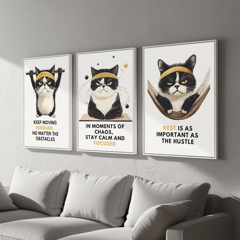 Funny Cat Gym Posters: Motivational Wall Art Set (digital Download) - Etsy