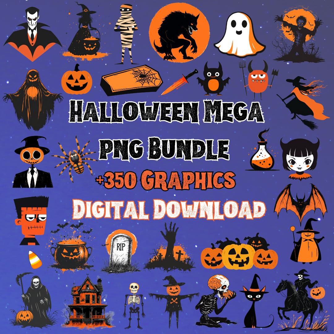 Halloween Mega Clipart Bundle Printable 350 Spooky PNG Cute Witch ...