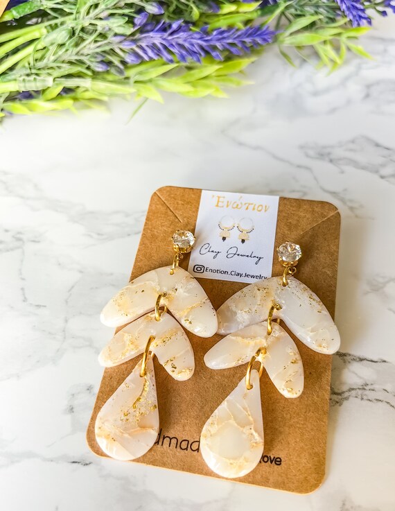 Gold leaf polymer clay earrings store