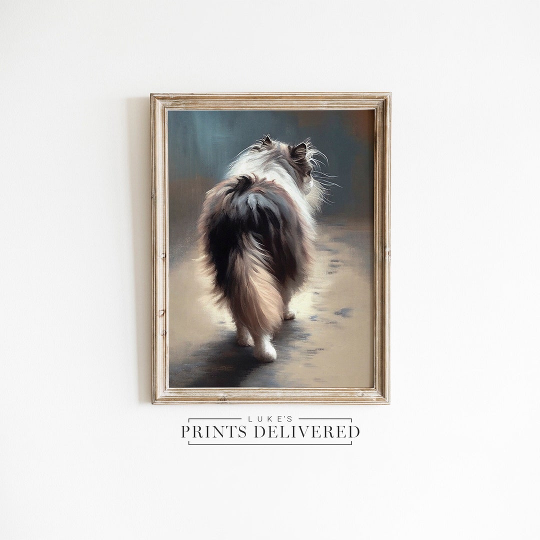 Cat Oil Painting Art Print - Moody Pet Walking Wall Art - Fine Art ...